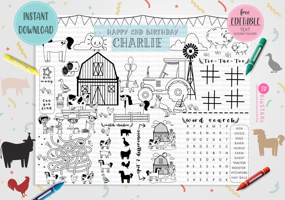 Tractor Activity and Coloring Pages, EDITABLE , Farm Birthday Activity ...