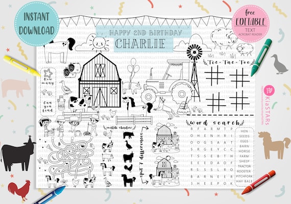 Tractor Activity and Coloring Pages EDITABLE Farm Birthday - Etsy