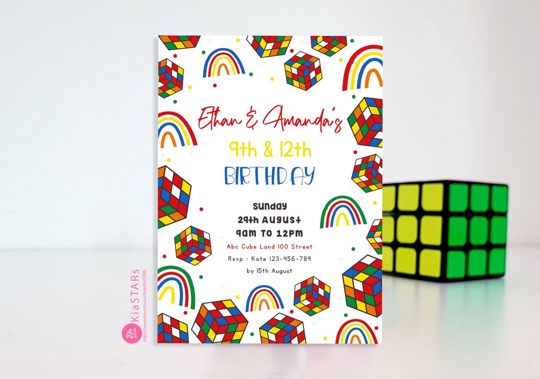 Rubik's Cube Party Invitation Rubik Cube Games Birthday Invite Colorful ...