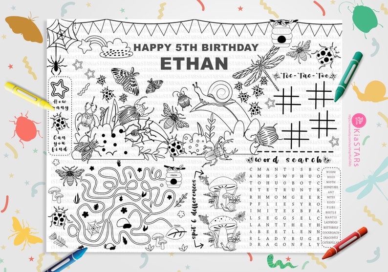 Bug Birthday Party Activity and Coloring Pages EDITABLE Bugs - Etsy