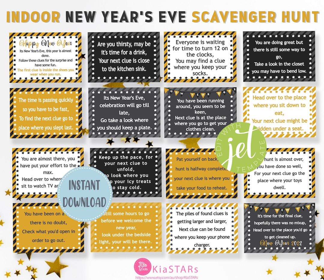 New Years Eve Scavenger Hunt, Instant Download PDF , New Year Treasure ...