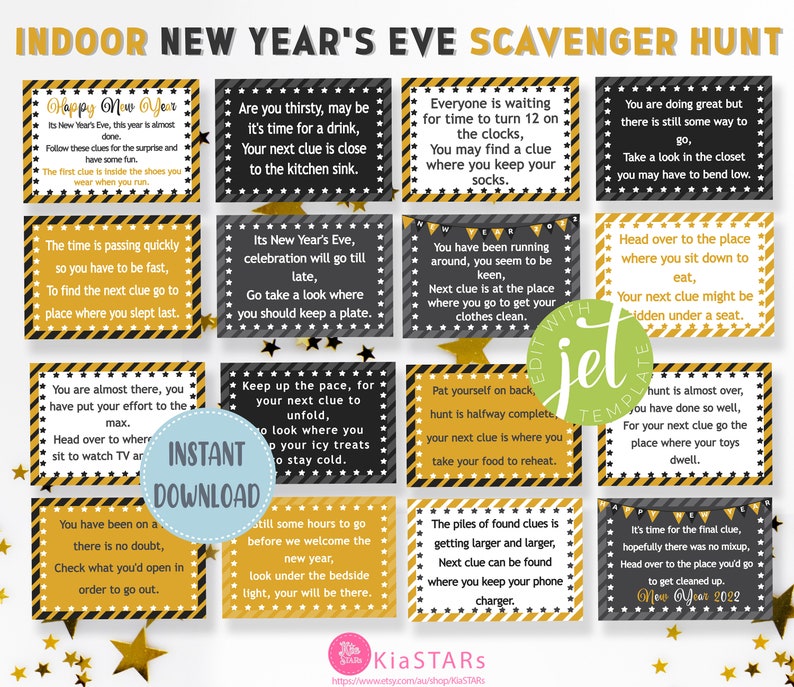 New Year's Eve Scavenger Hunt: Printable Treasure Hunt Clues (instant ...