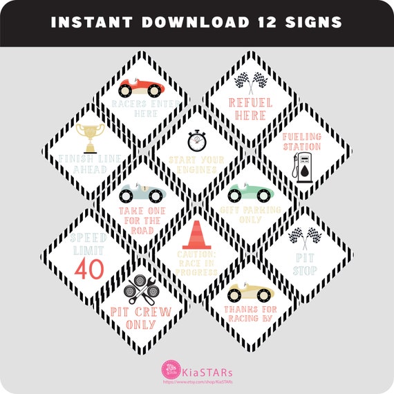 Instant Download Race Car Party Sign Package Printable | Etsy