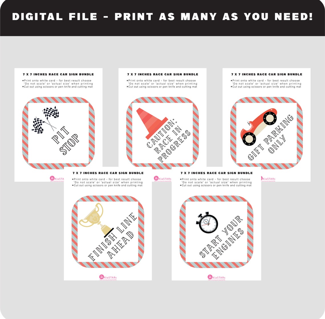 Instant Download Race Car Party Sign Package printable - Etsy