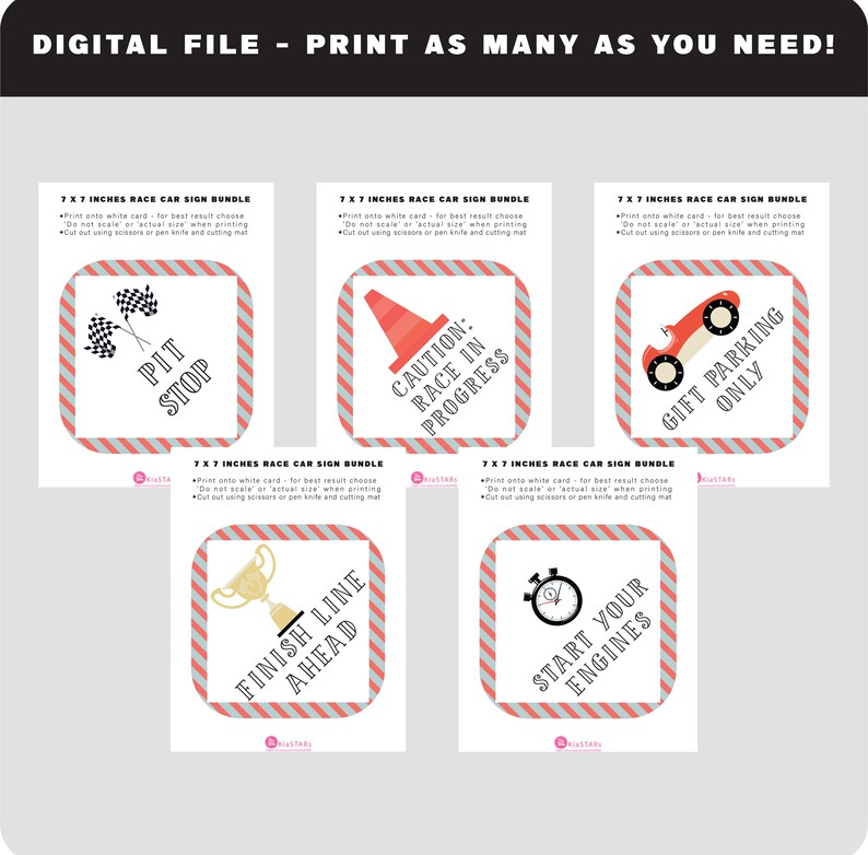 Instant Download Race Car Party Sign Package printable - Etsy