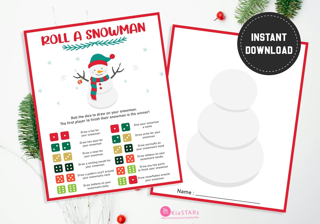 Roll A Snowman Printable Christmas Game Christmas Party Game Winter ...