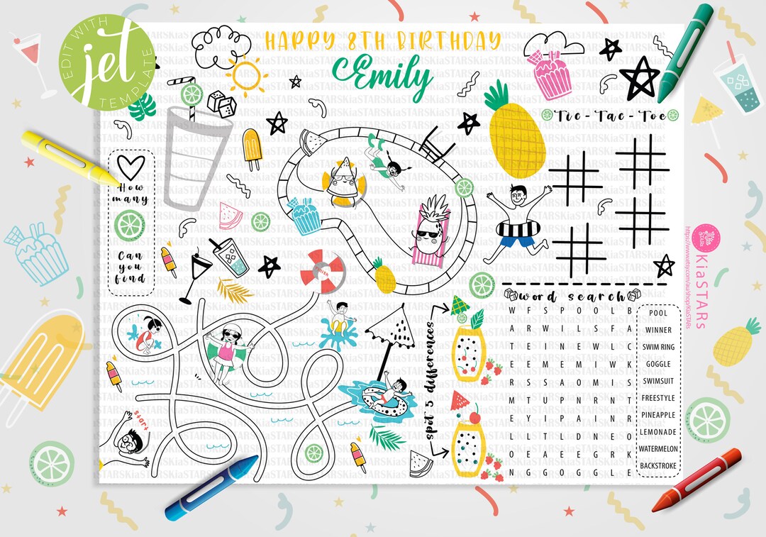 Pool Party Activity and Coloring Pages, EDITABLE , Pool Activity,pool ...