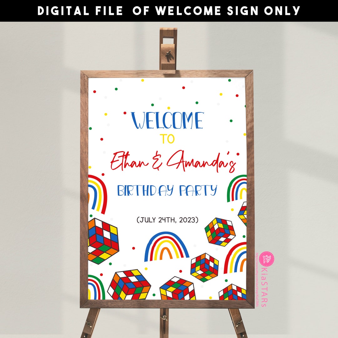 Rubik's Cube Party Birthday Welcome Sign | Rubik Cube Games Birthday ...