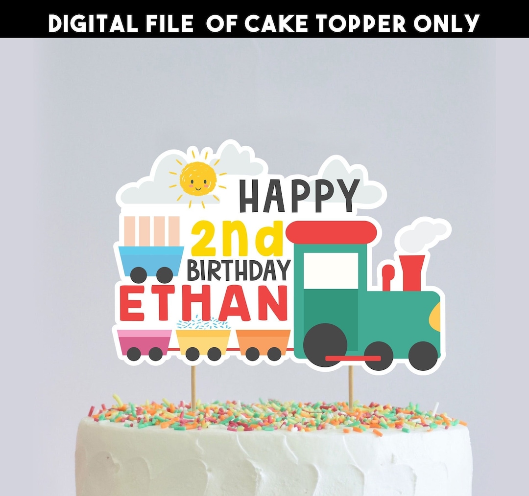 Personalized Train Birthday Cake Topper: Colorful Decoration (digital ...