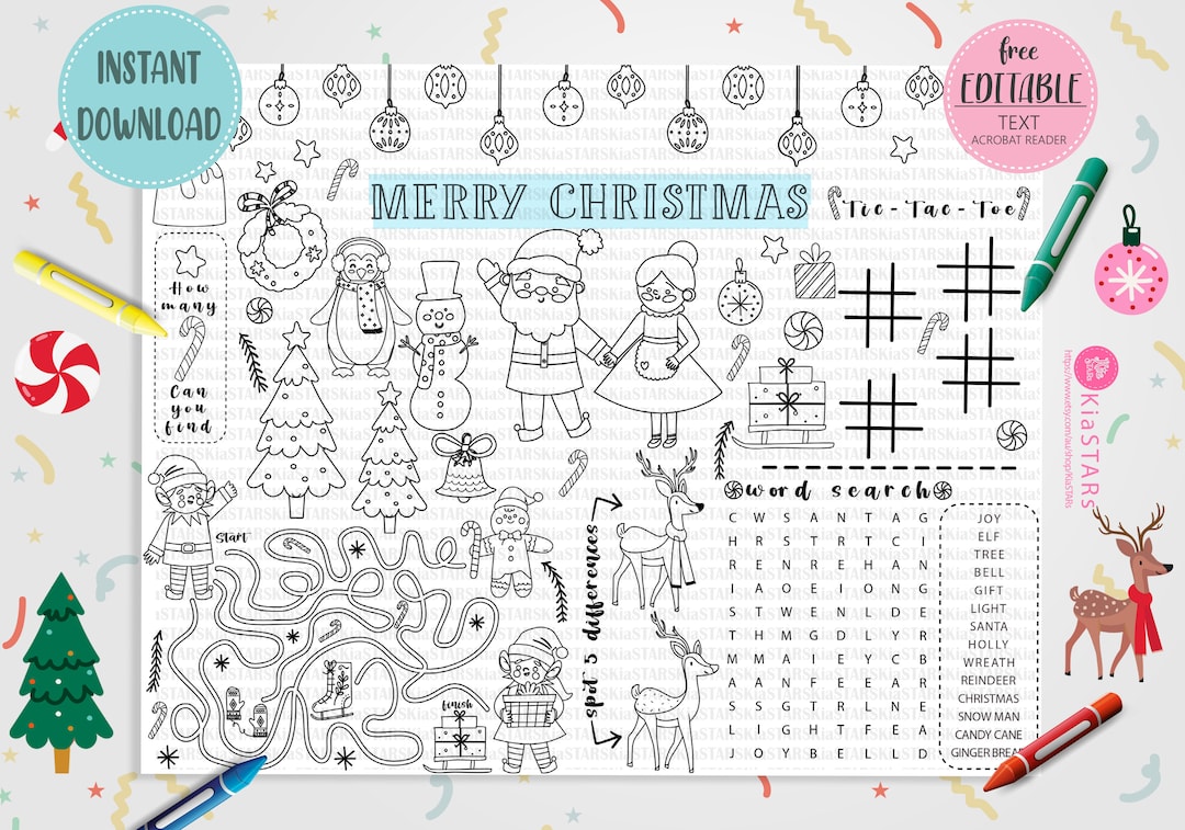 Merry Christmas Activity and Coloring Pages, EDITABLE, Christmas Party ...