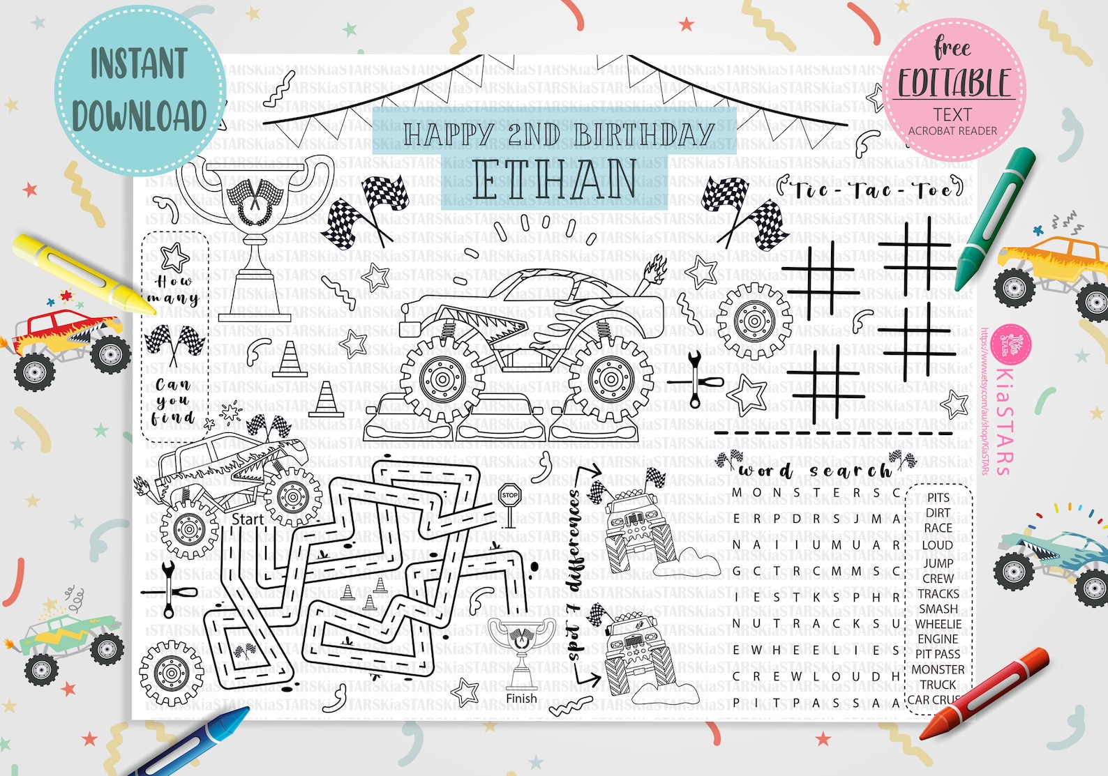 Monster Truck Activity and Coloring Pages EDITABLE Monster - Etsy