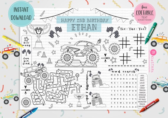 Monster Truck Activity and Coloring Pages EDITABLE Monster - Etsy