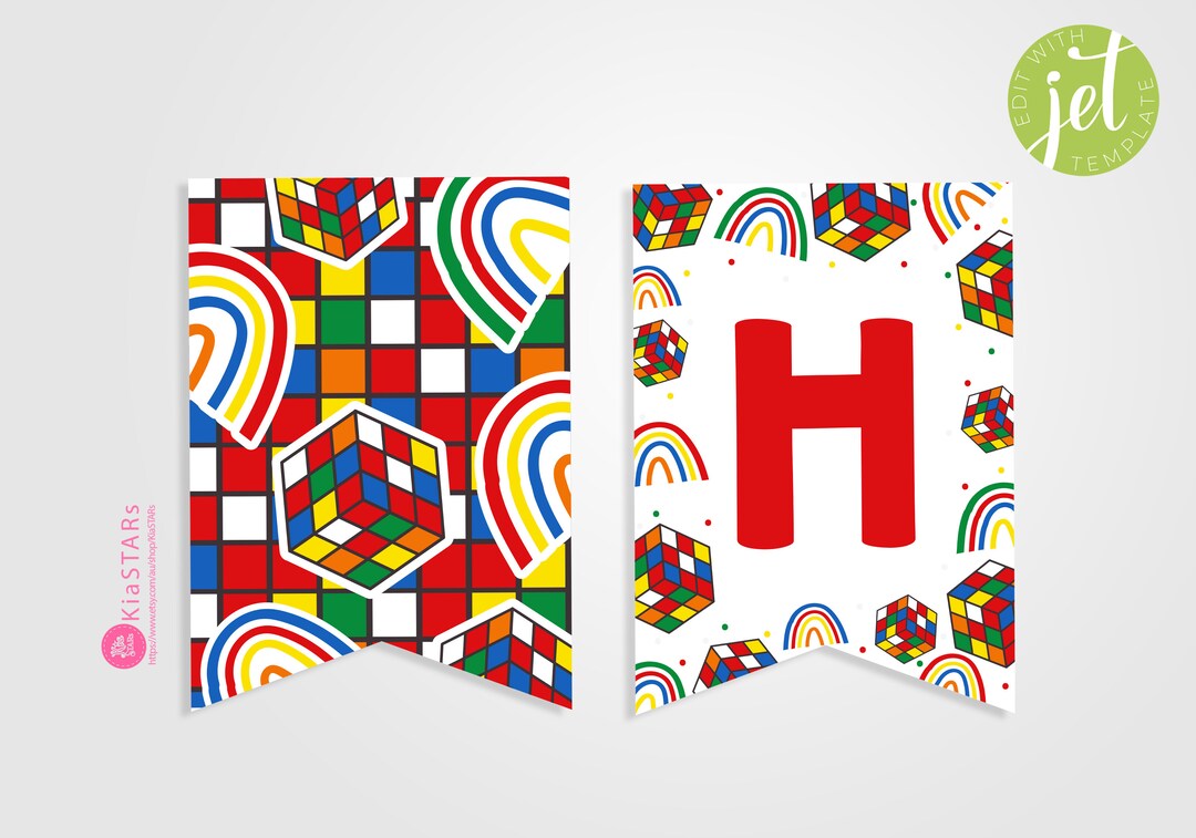 Rubik's Cube Party Decoration Flags| Rubik Cube Games Birthday Bunting ...