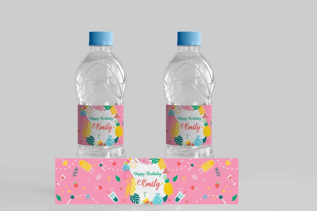 Personalized Tropical Pool Bottle Label, Tropical Pool Party Printable ...