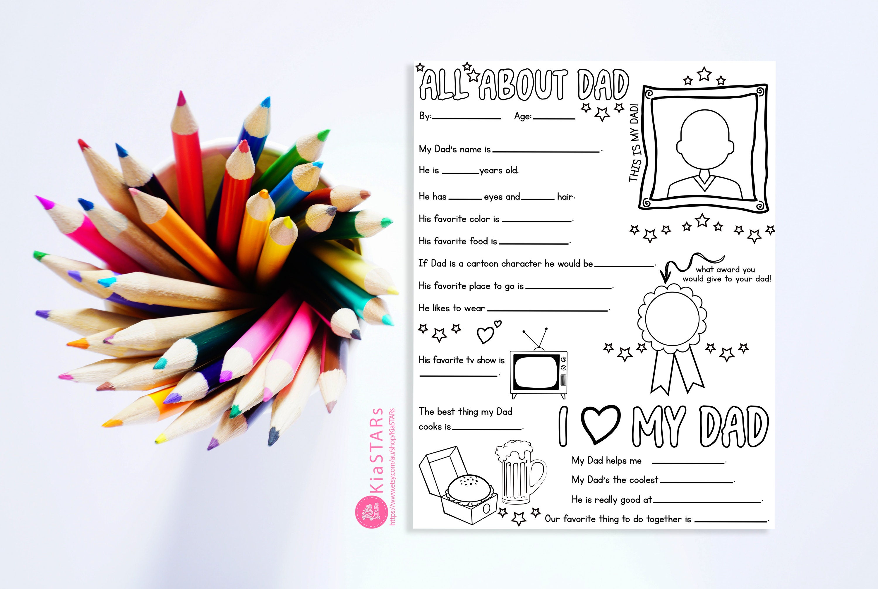 Printable All About Dad Fill in Template, Kids Gift for Fathers Day or ...