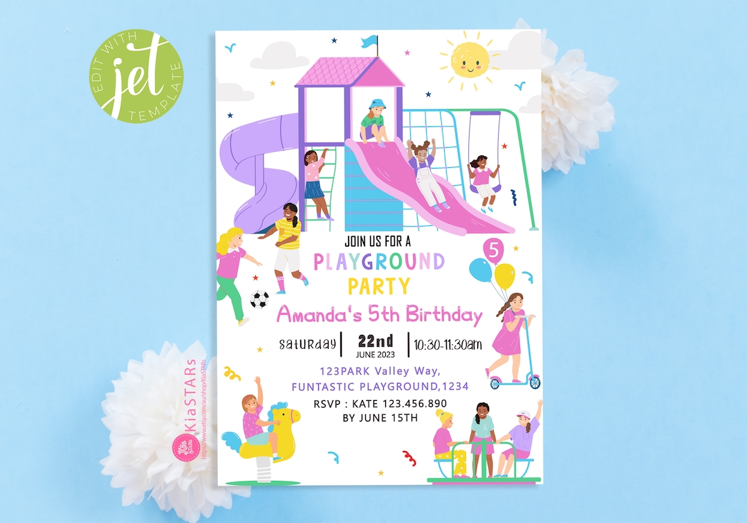 Playground Invitation Girls Birthday Invitation Park Party Birthday ...