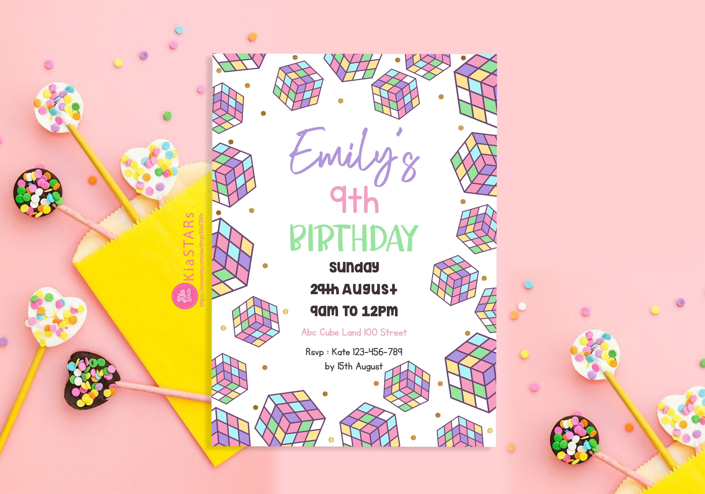 Rubik's Cube Party Invitation Rubik Cube Games birthday | Etsy
