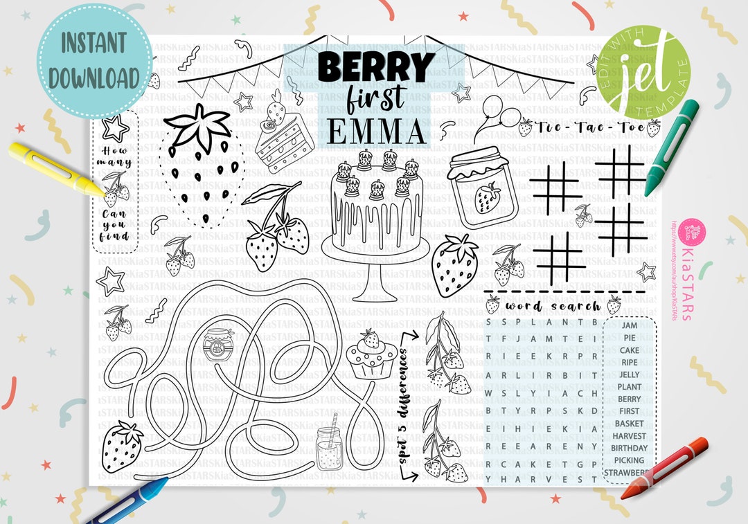 Berry First Birthday Activity and Coloring Pages, Strawberry Activity ...