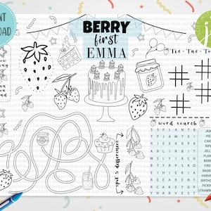 Berry First Birthday Activity and Coloring Pages, Strawberry Activity ...