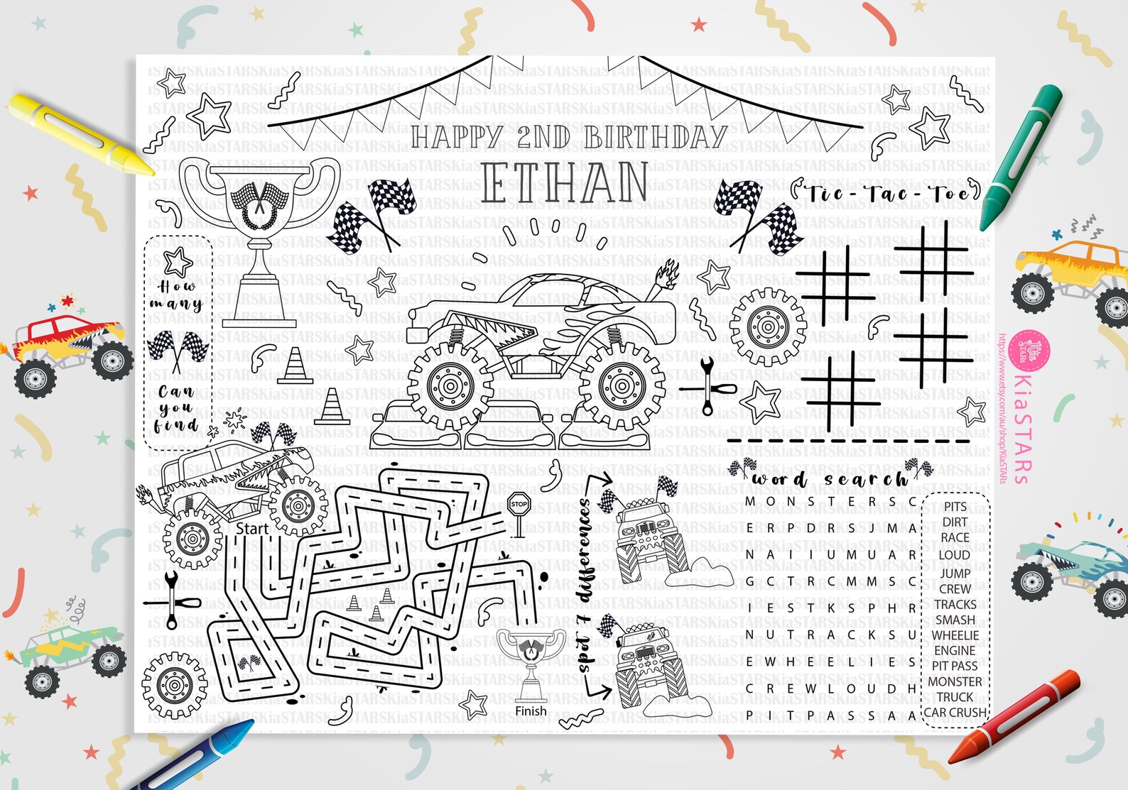 Monster Truck Activity and Coloring Pages EDITABLE Monster - Etsy