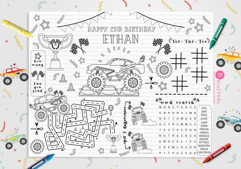 Monster Truck Activity and Coloring Pages, EDITABLE , Monster Truck ...