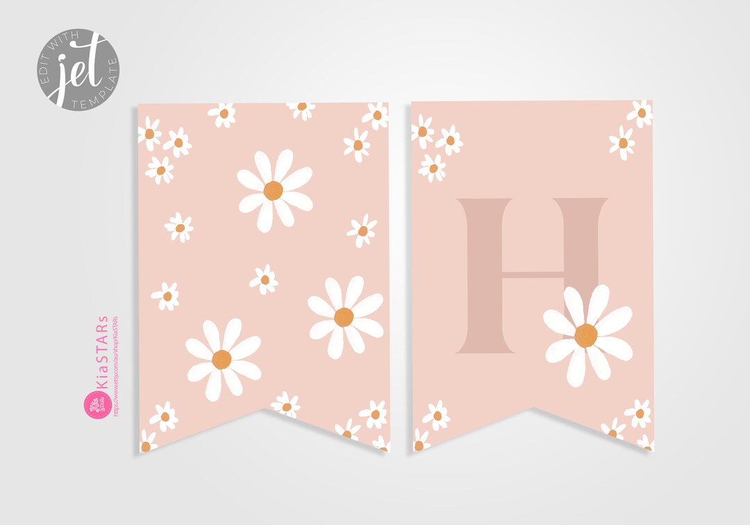 Editable Daisy Party Decoration Flags Boho Daisy Birthday Theme 1st ...