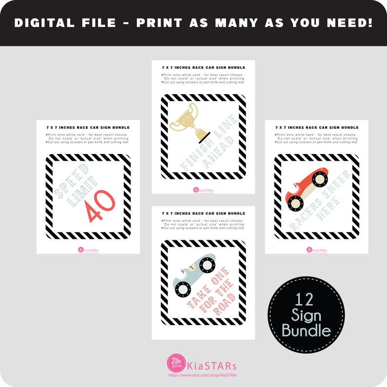 Instant Download Race Car Party Sign Package printable - Etsy
