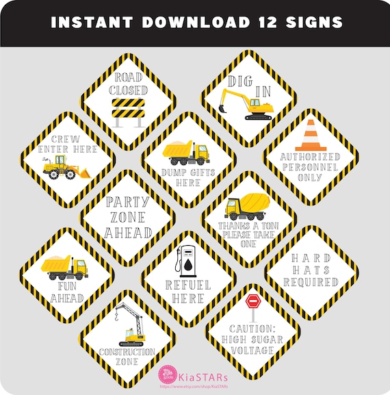 Instant Download Construction Party Sign Package printable | Etsy