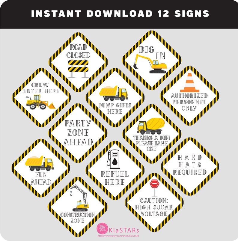 Instant Download Construction Party Sign Package printable | Etsy