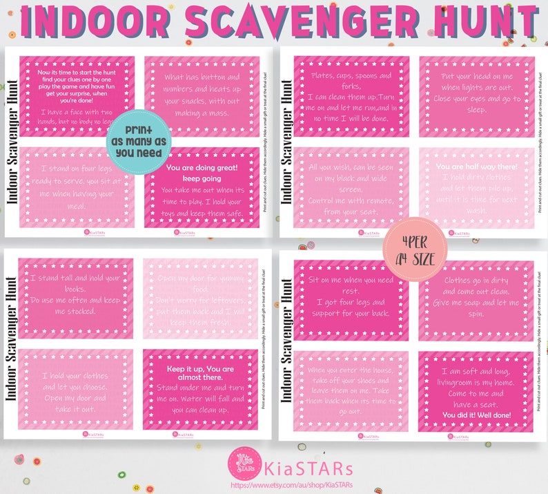 Indoor Scavenger Hunt Printable: Riddle Clue Cards (PDF Download) - Etsy