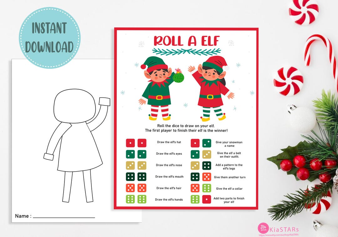 Roll A Elf Christmas Game: Printable Holiday Dice Activity (digital ...