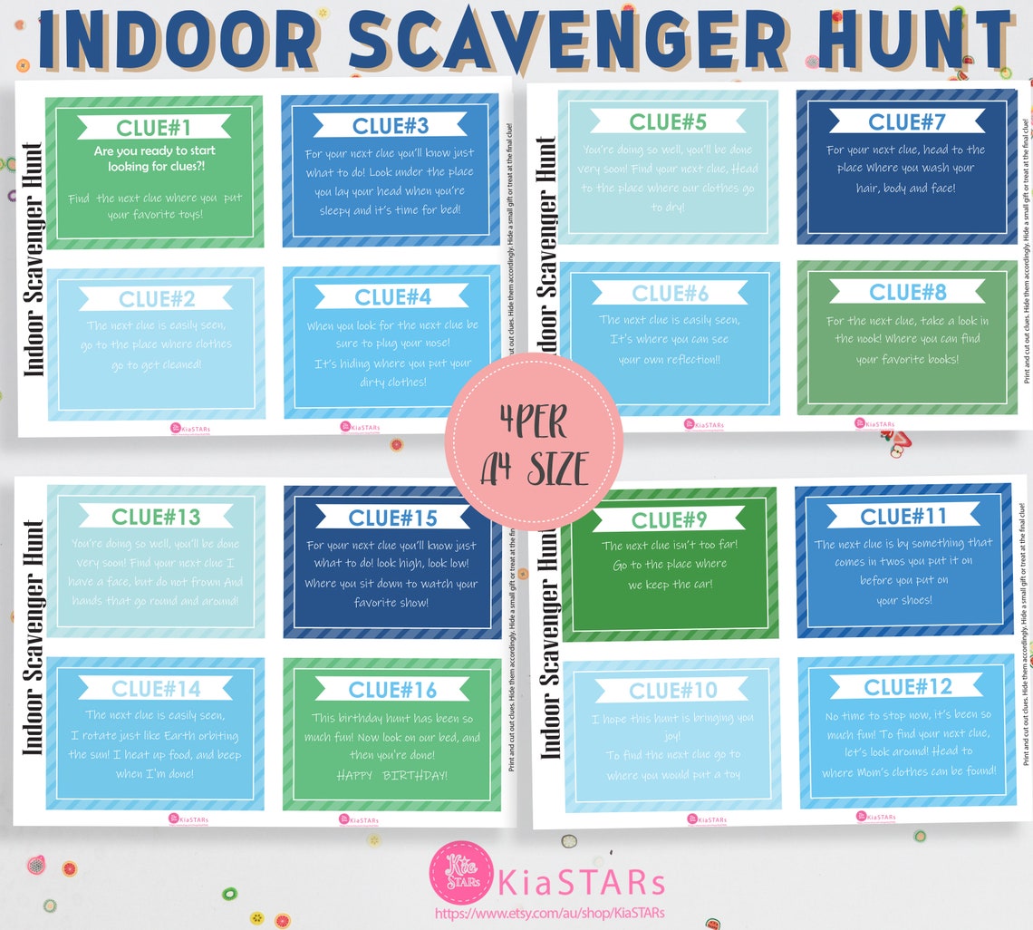 Indoor Scavenger Hunt Printable Editable Template Kids | Etsy