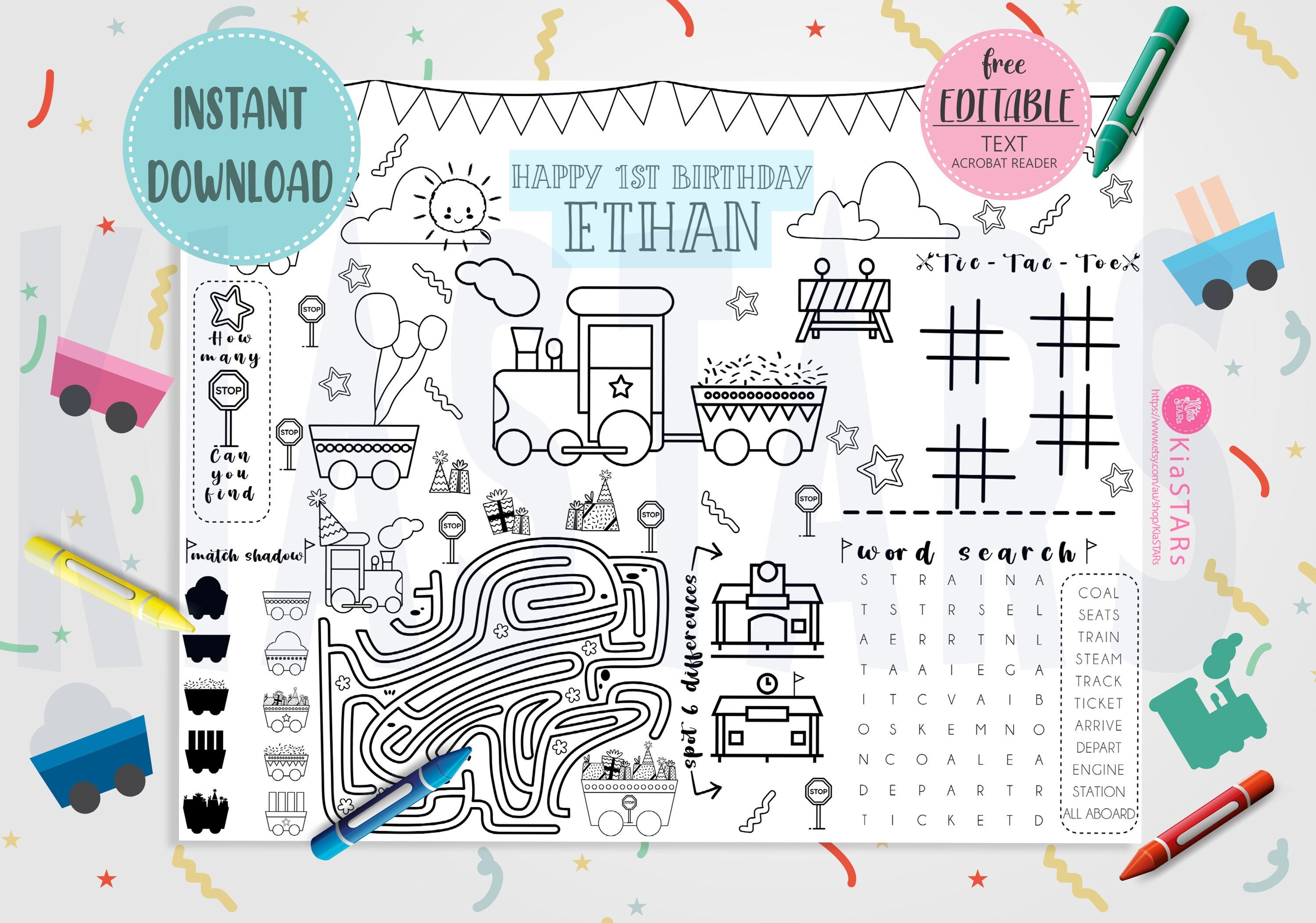 Train Printable Activity and Coloring Pages Editable Train - Etsy