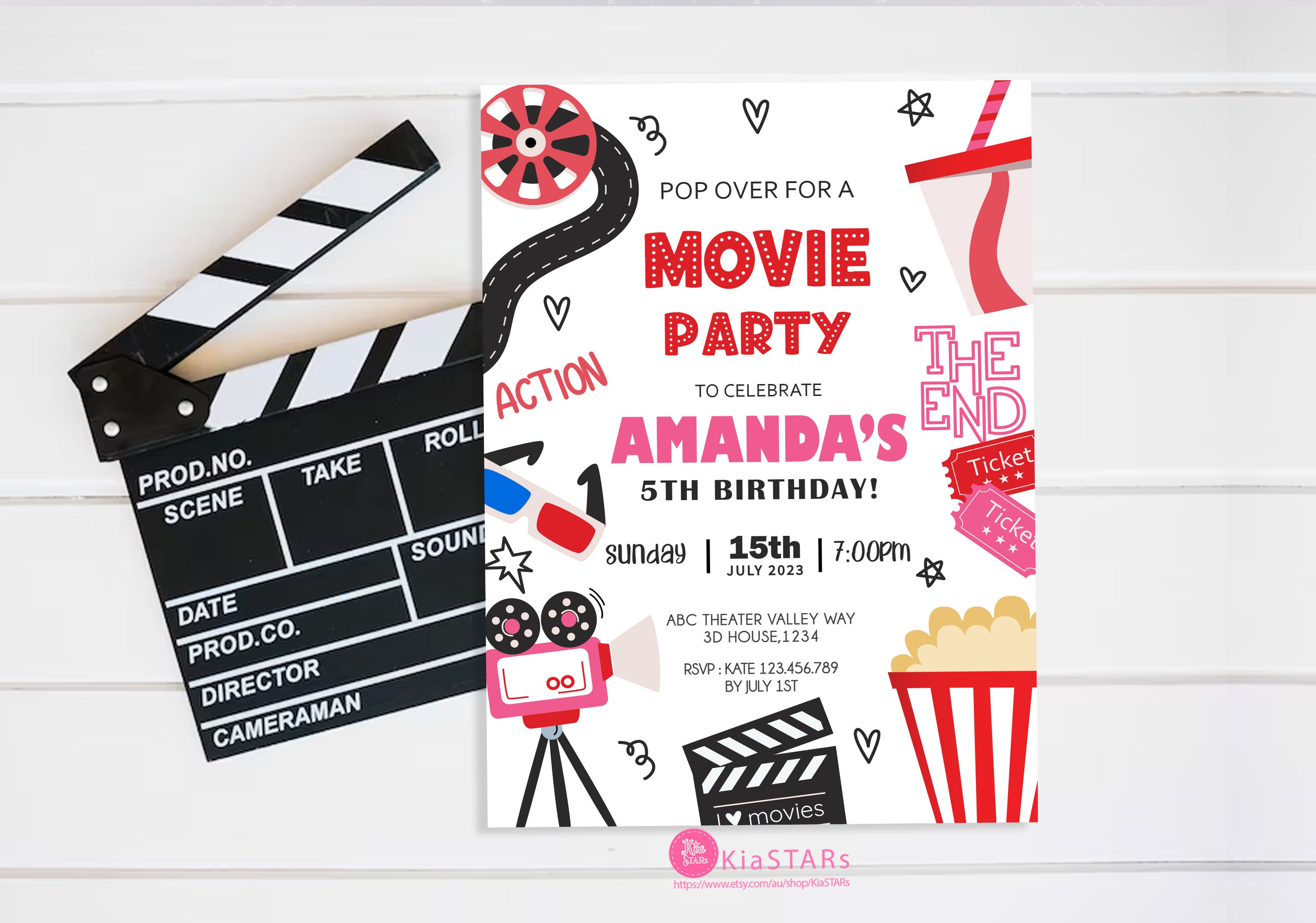 Editable Movie Ticket Cake Topper Birthday Cake Topper Pop on Over ...