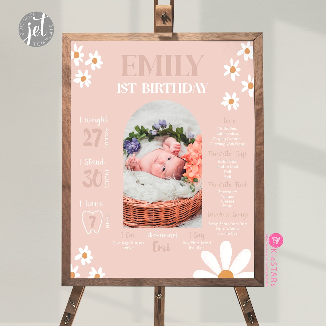 Editable Daisy Party Milestone Board Birthday Party Sign Board Boho ...