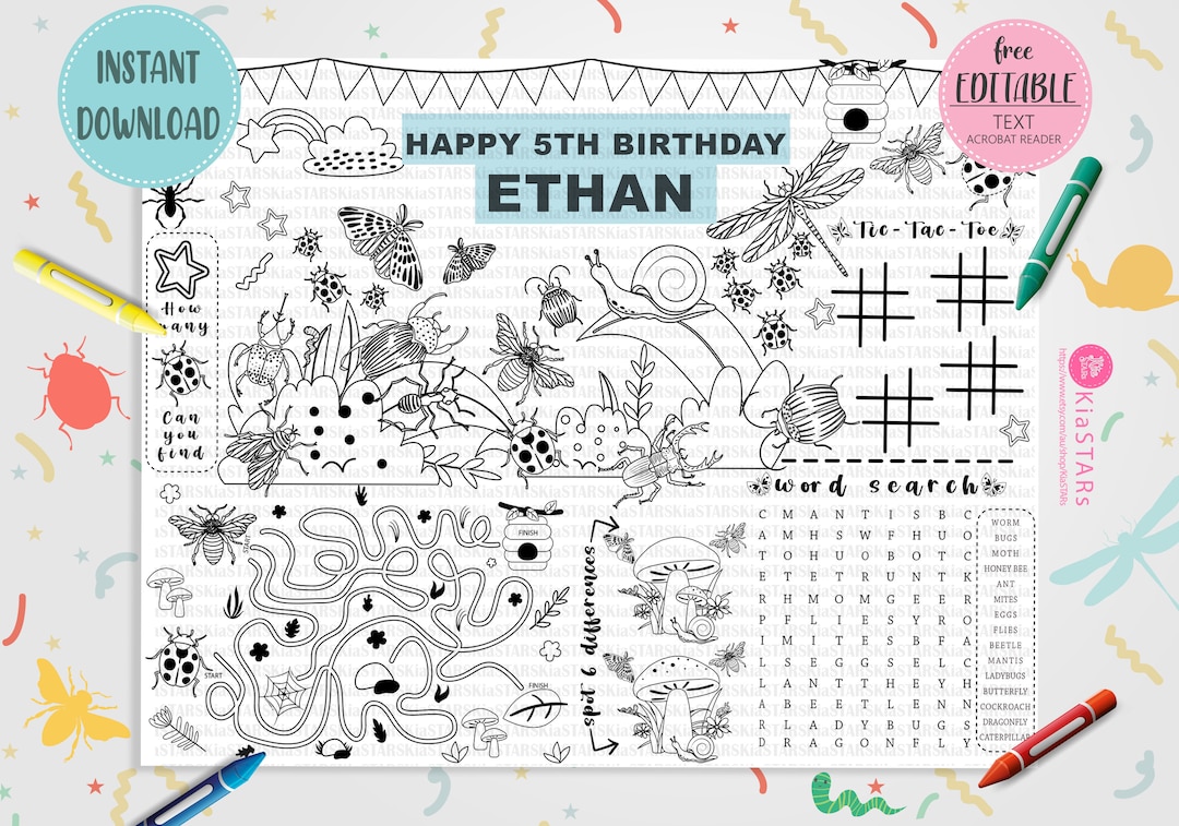 Bug Birthday Party Activity and Coloring Pages EDITABLE Bugs Birthday ...