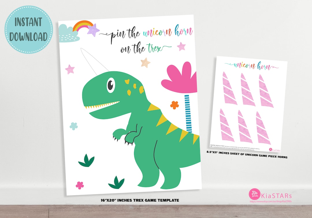 Unicorn and Dinosaur Pin the Horn | INSTANT DOWNLOAD | Joint Unisex ...