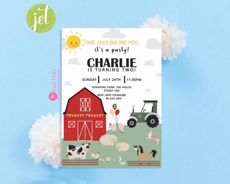 EDITABLE Farm Birthday Invitation Barn Animals Party Invite - Etsy