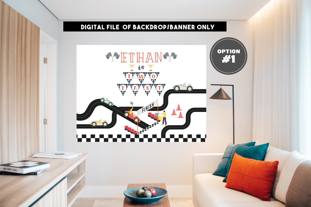 Personalised Car Backdrop, Two Fast Backdrop, Modern Race Car, Vintage ...