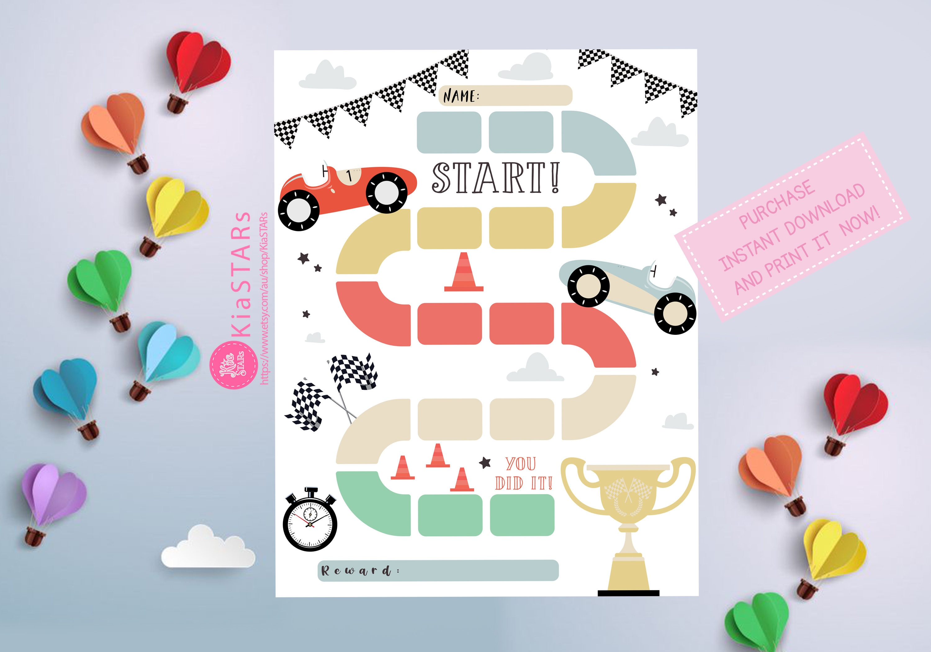 Race Car Reward Chart for Kids Simple Kids Reward Chart - Etsy