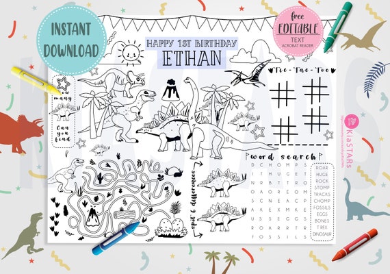 Dinosaur Activity and Coloring Pages EDITABLE Dinosaur | Etsy