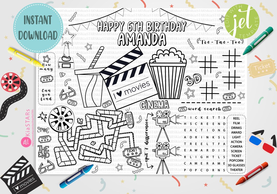 Editable Movie Ticket Activity and Coloring Page Pop on Over Movie ...