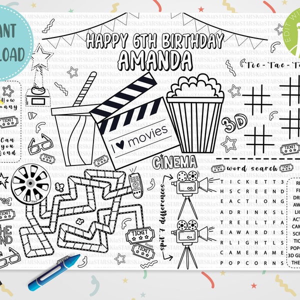 Coloring Movie Night Ticket - Etsy
