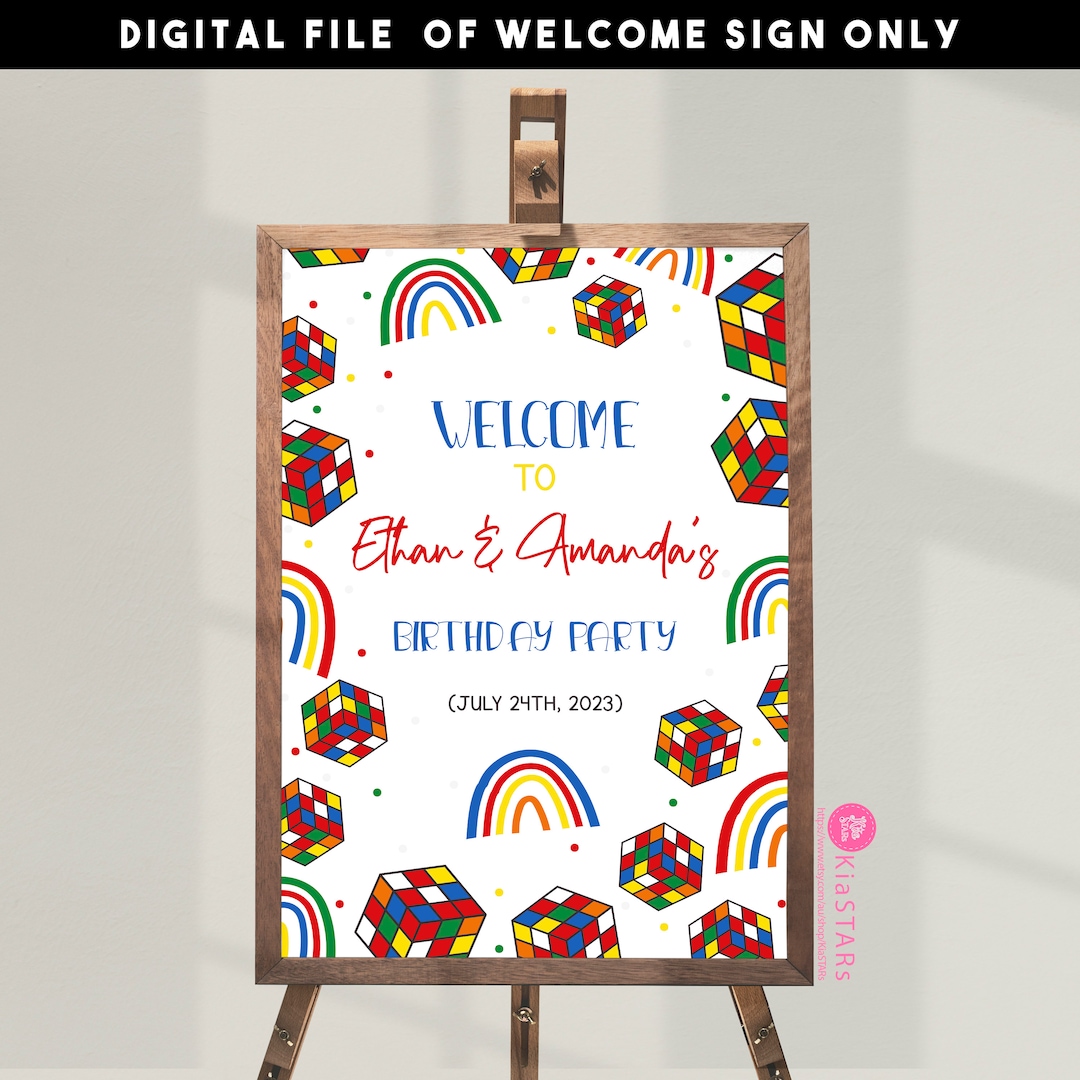 Rubik's Cube Party Birthday Welcome Sign | Rubik Cube Games Birthday ...