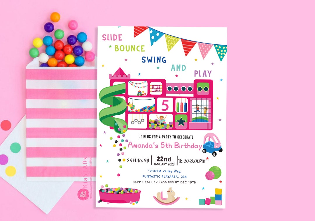 Lets Bounce Soft Play Invitation Soft Play Area Birthday Invite Girl ...