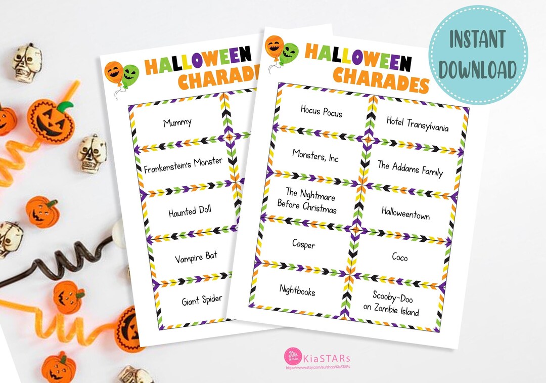 Halloween Charades Game Printable Fun Halloween Activity for Kids ...