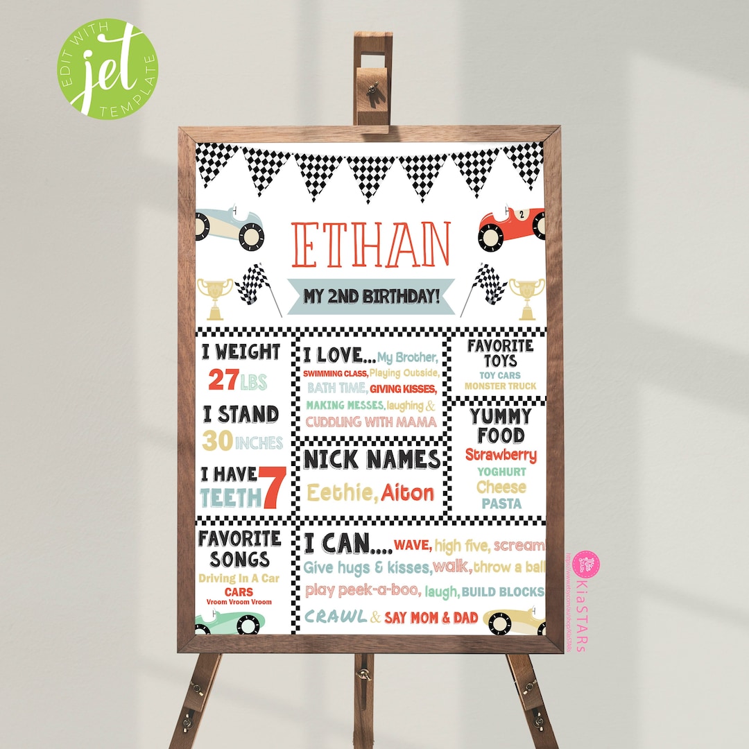 Race Car Milestone Board, Vintage Race Milestone Sign, Two Fast ...