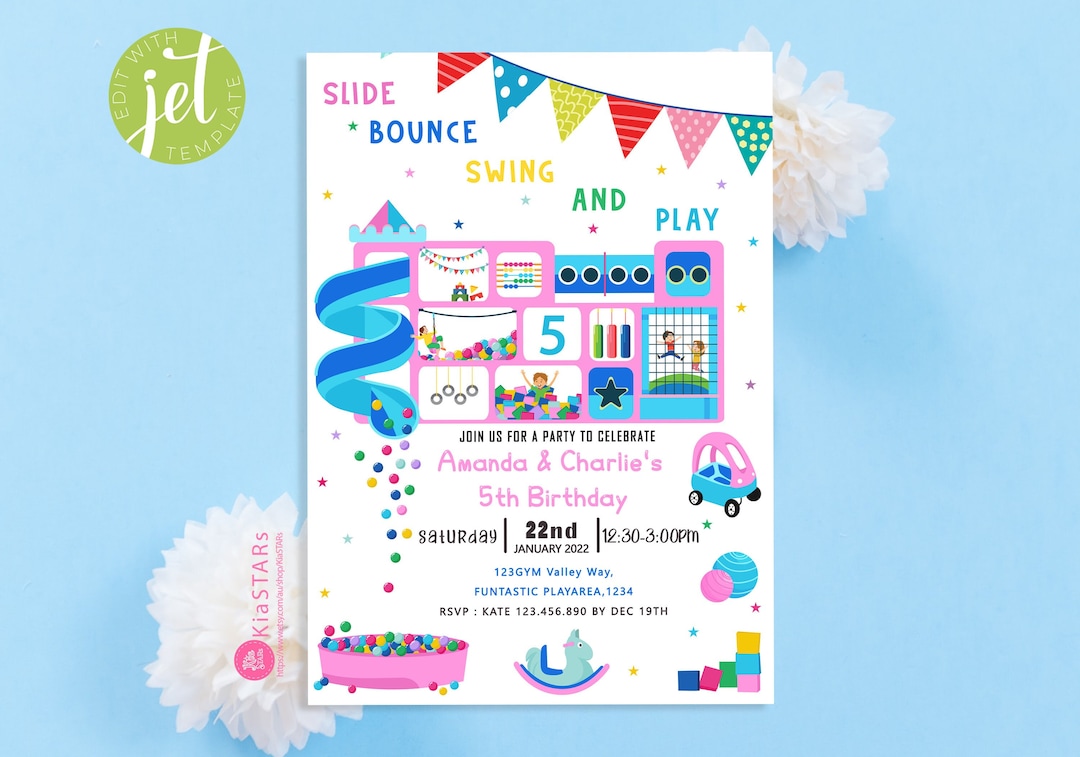 Lets Bounce Soft Play Invitation Soft Play Area Birthday Invite Indoor ...