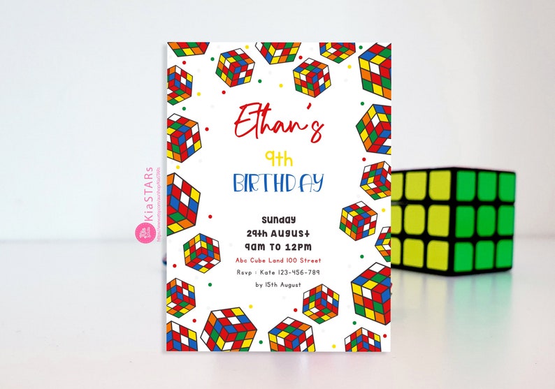 Rubik's Cube Party Invitation Rubik Cube Games birthday | Etsy