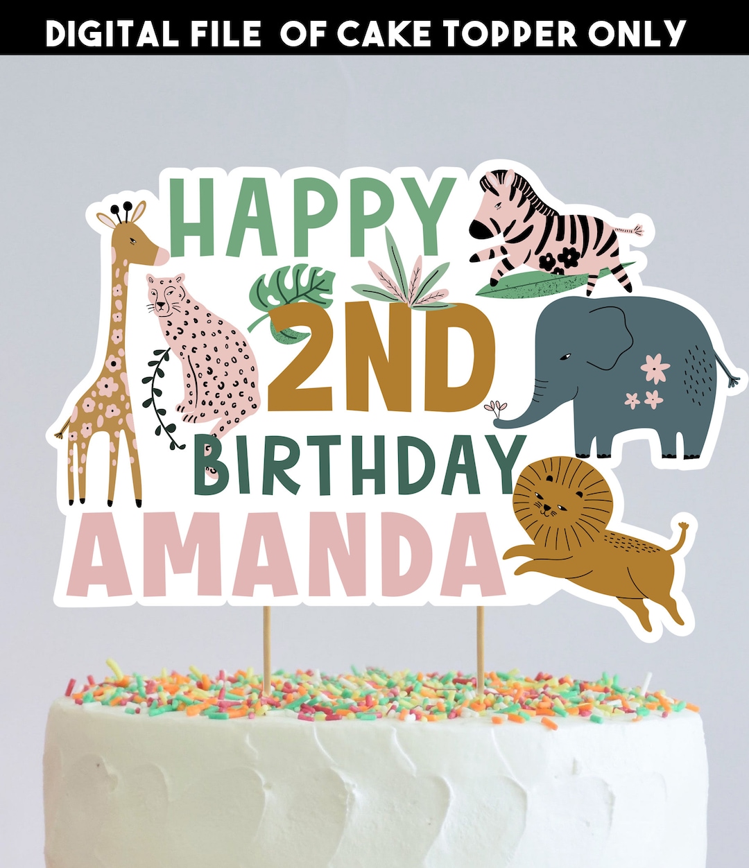 Editable Party Animals Birthday Cake Topper Girl 1st Birthday Printable ...